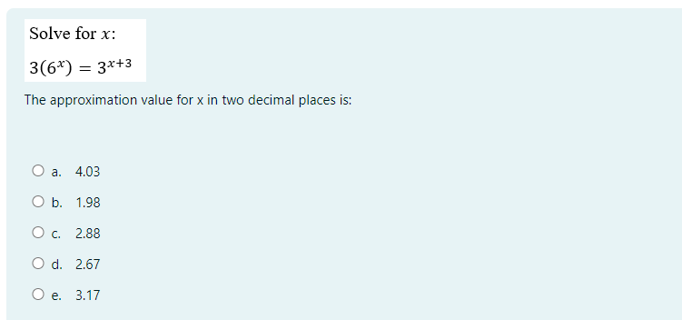 Solved Solve for x : 3(6x)=3x+3 The approximation value for | Chegg.com