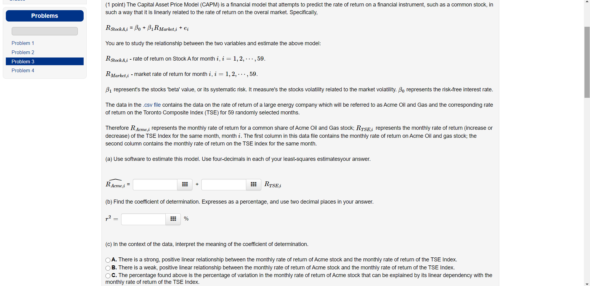 Solved (1 point) The Capital Asset Price Model (CAPM) is a | Chegg.com