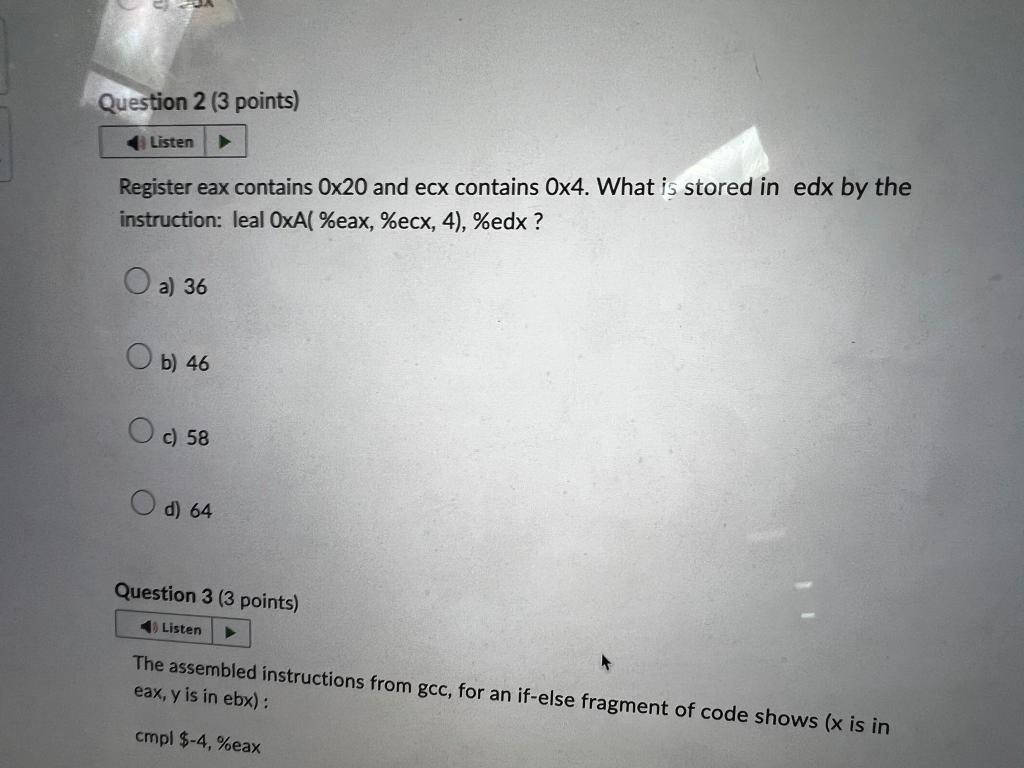 Solved Register eax contains 0×20 and ecx contains 0×4. What | Chegg.com