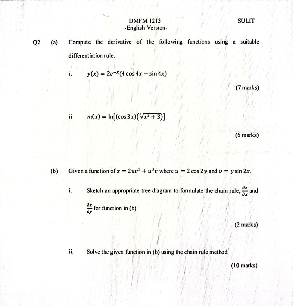 Solved (a) Compute the derivative of the following functions | Chegg.com