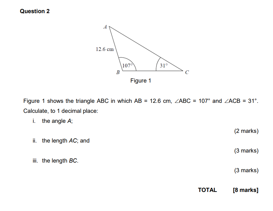 Solved Figure 1 shows the triangle ABC in which AB=12.6 | Chegg.com
