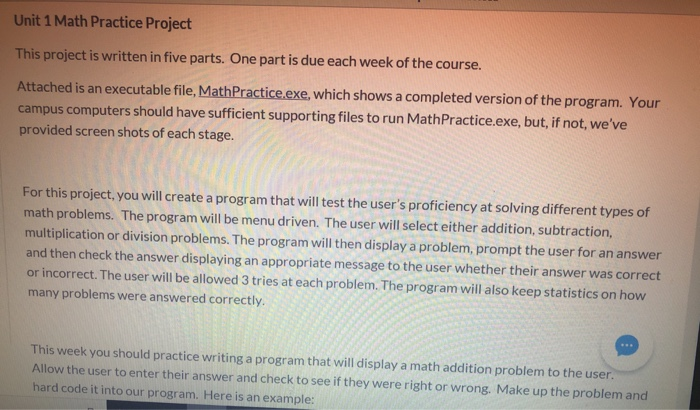 Solved Unit 1 Math Practice Project This project is written | Chegg.com