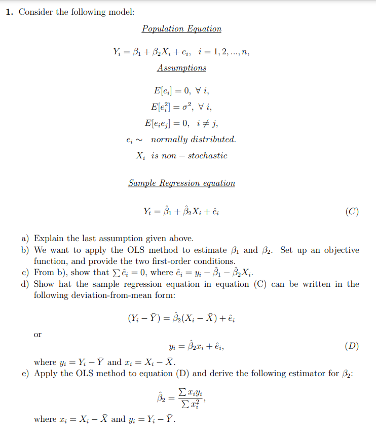 Solved 1. Consider the following model: Population Equation | Chegg.com