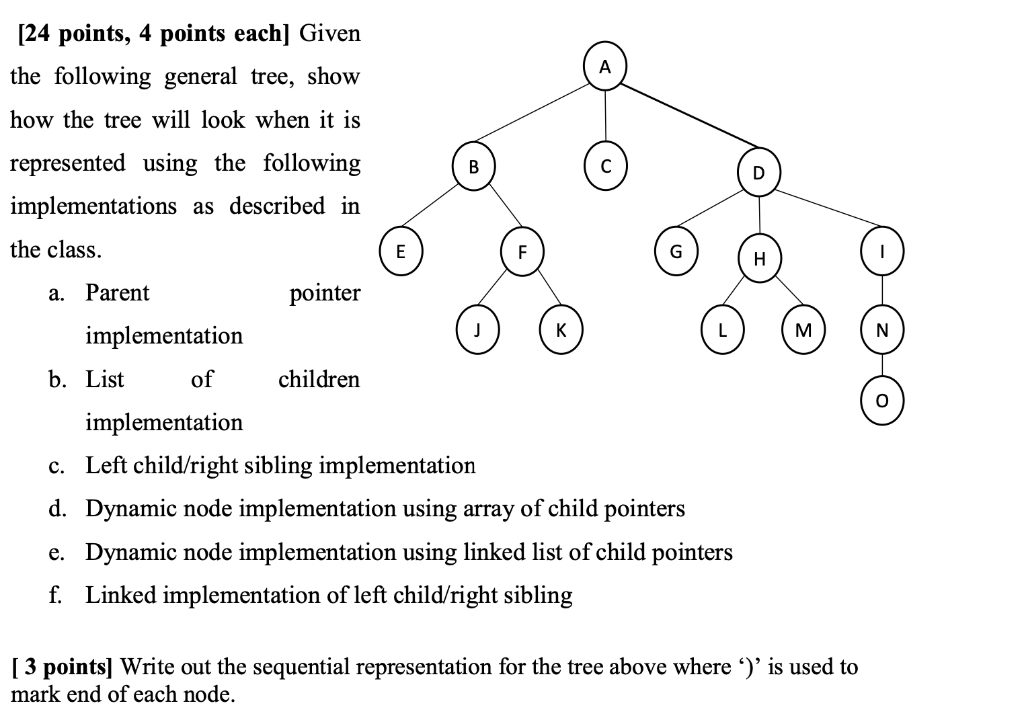 Solved [24 points, 4 points each] Given the following | Chegg.com