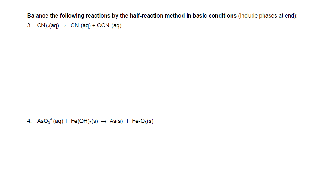 Solved Balance the following reactions by the half-reaction | Chegg.com