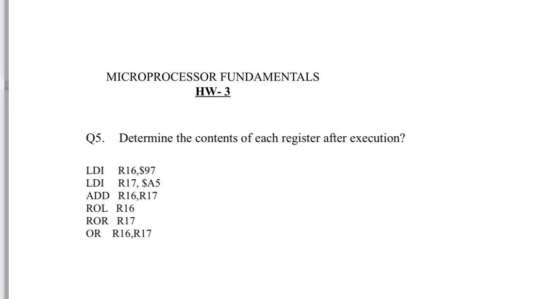 Solved MICROPROCESSOR FUNDAMENTALS HW-3 Q5. Determine the | Chegg.com