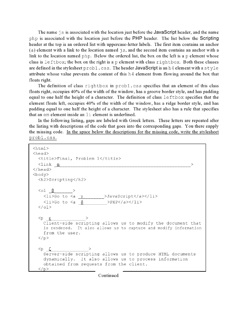 Solved 1 (25 pts.). The following HTML document (with gaps) | Chegg.com