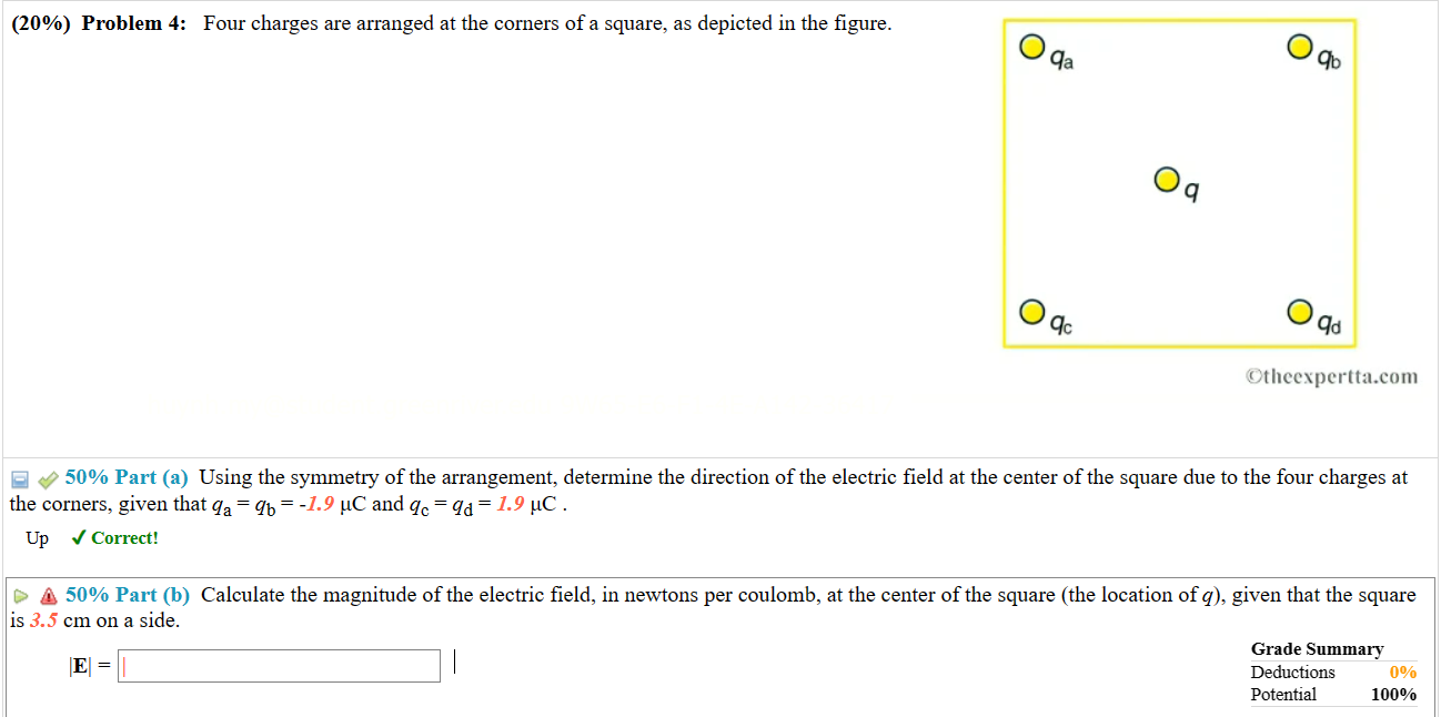 (20\%) Problem 4: Four charges are arranged at the | Chegg.com