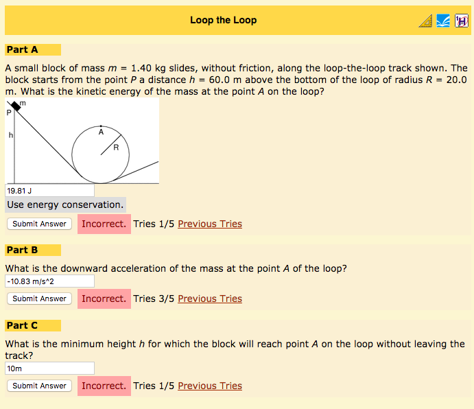 Solved Loop the Loop Part A A small block of mass m-1.40 kg | Chegg.com