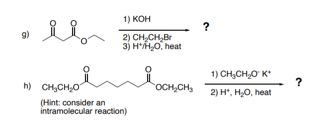 Solved 1) KOH ? g) 2) CH CH Br 3) H+/H20, heat 1) CH3CH2O-K+ | Chegg.com