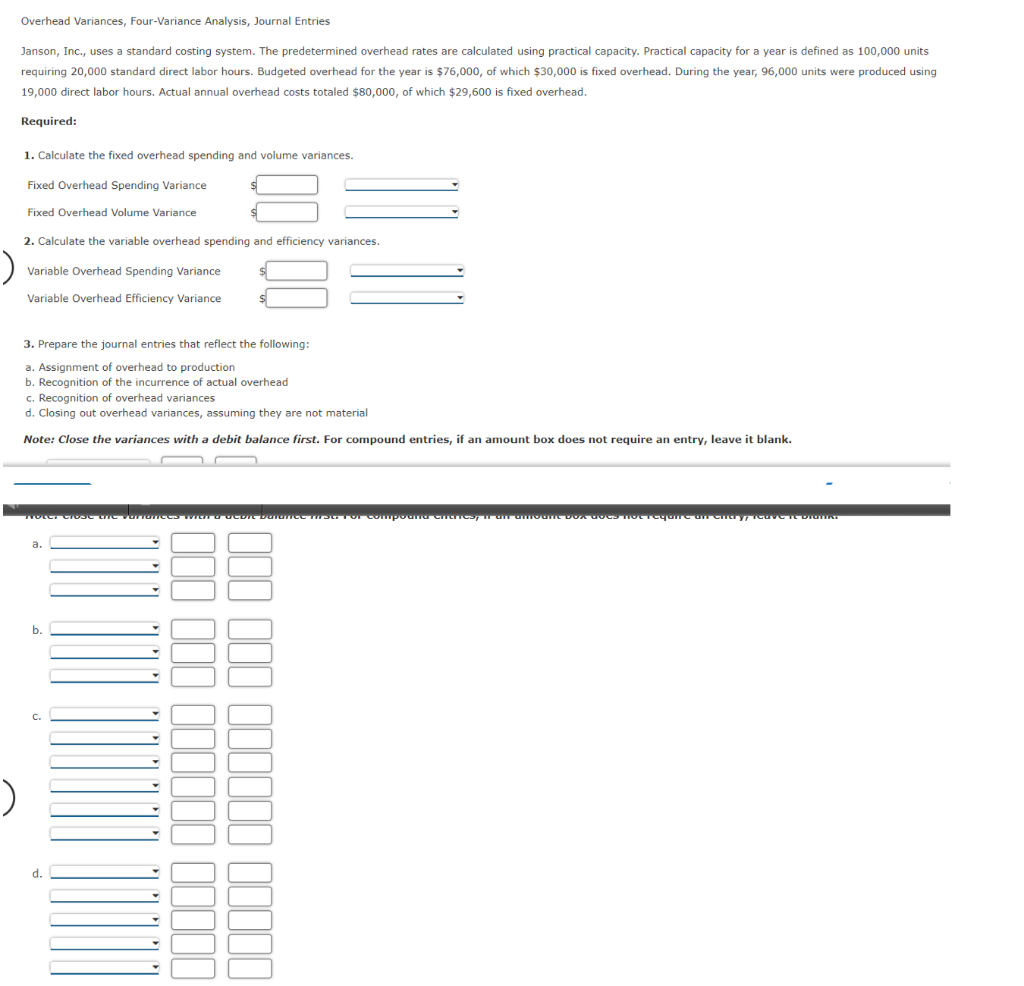 Solved Overhead Variances, Four-Variance Analysis, Journal | Chegg.com