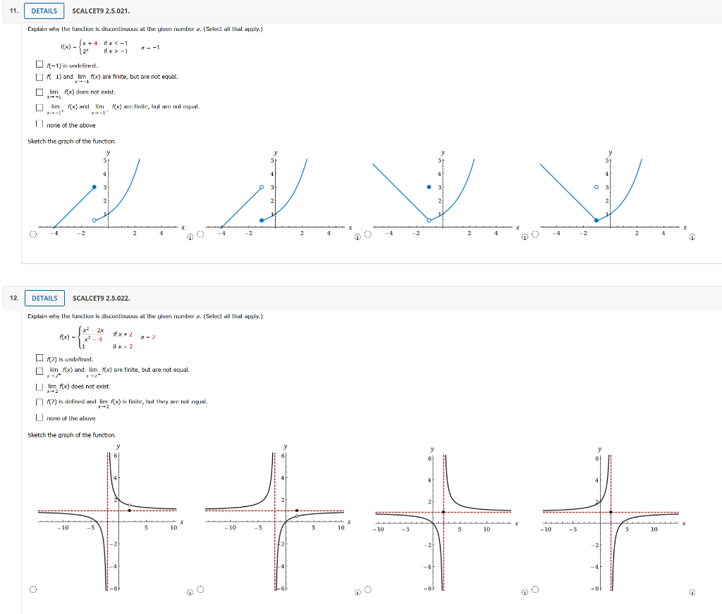 Solved 11. DETAILS SCALCET9 2.5.21. Explain why the function | Chegg.com
