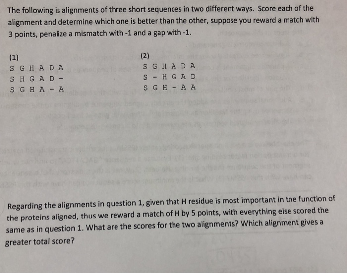 Solved The following is alignments of three short sequences | Chegg.com