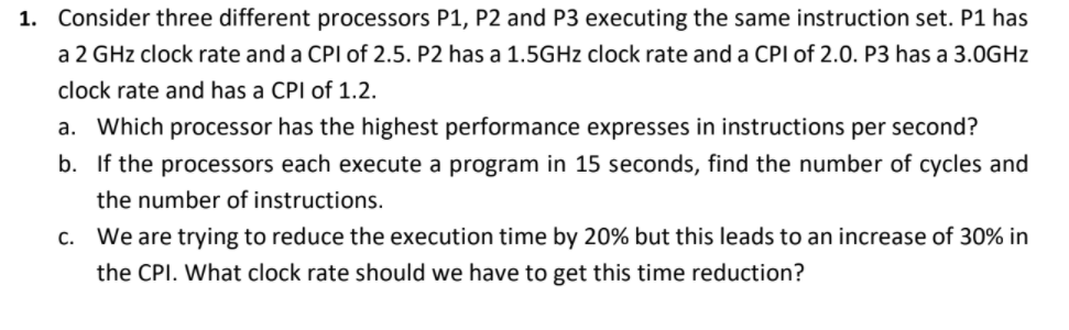 Solved 1. Consider three different processors P1, P2 and P3 | Chegg.com