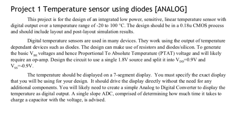 Project 1 Temperature sensor using diodes [ANALOG] | Chegg.com