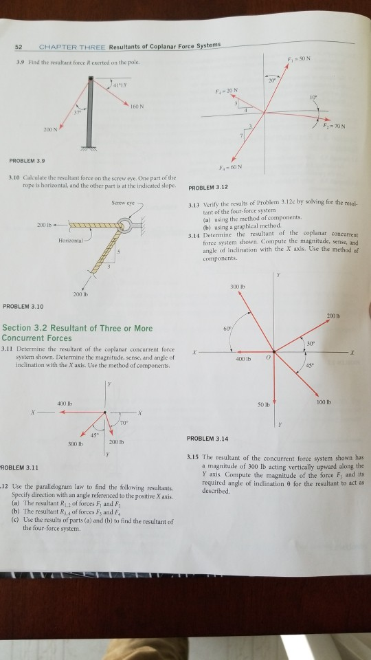 Solved 52 CHAPTER THREE Resultants of Coplanar Force Systems | Chegg.com