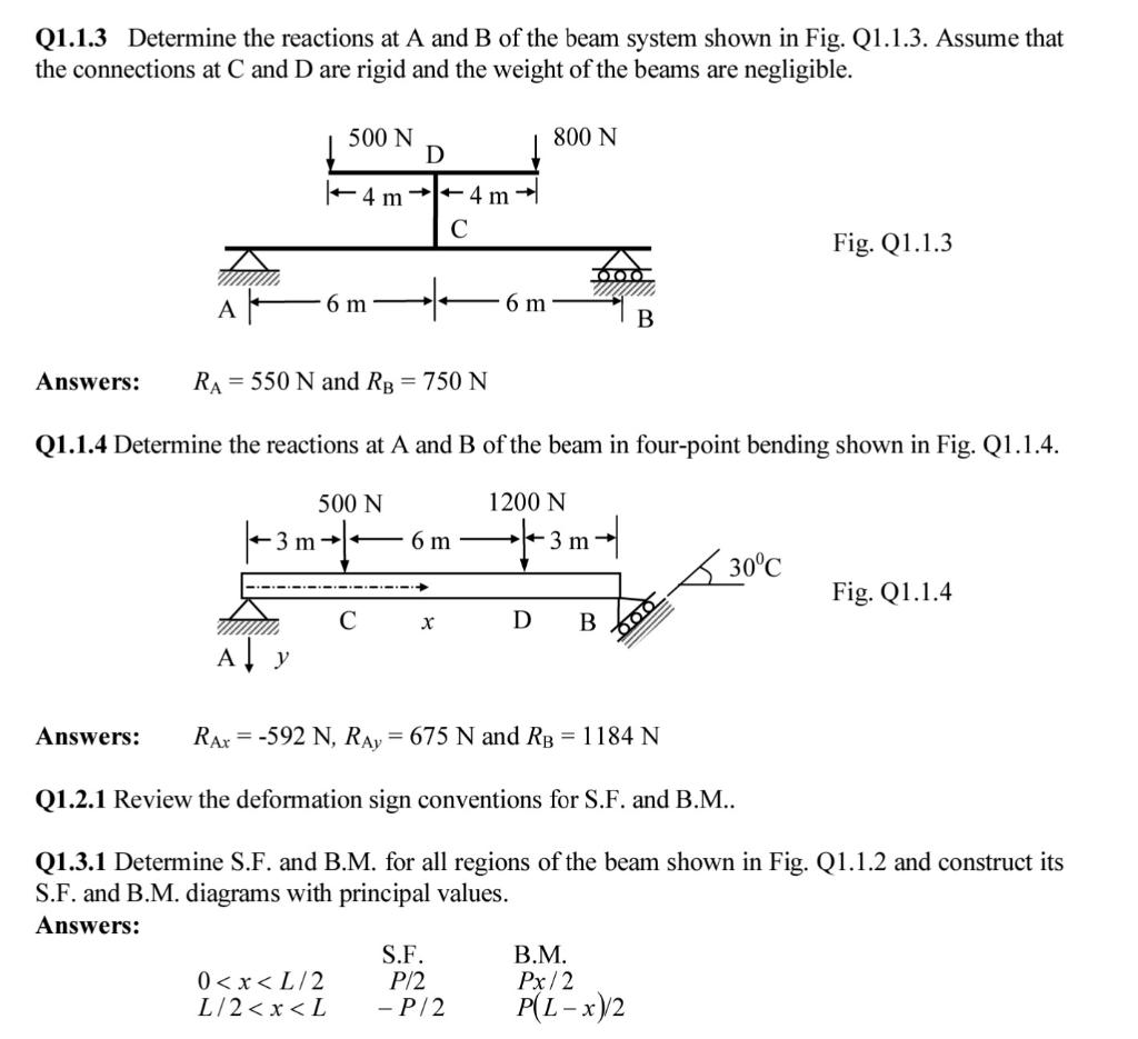 Solved Q1.1.3 Determine the reactions at A and B of the beam | Chegg.com