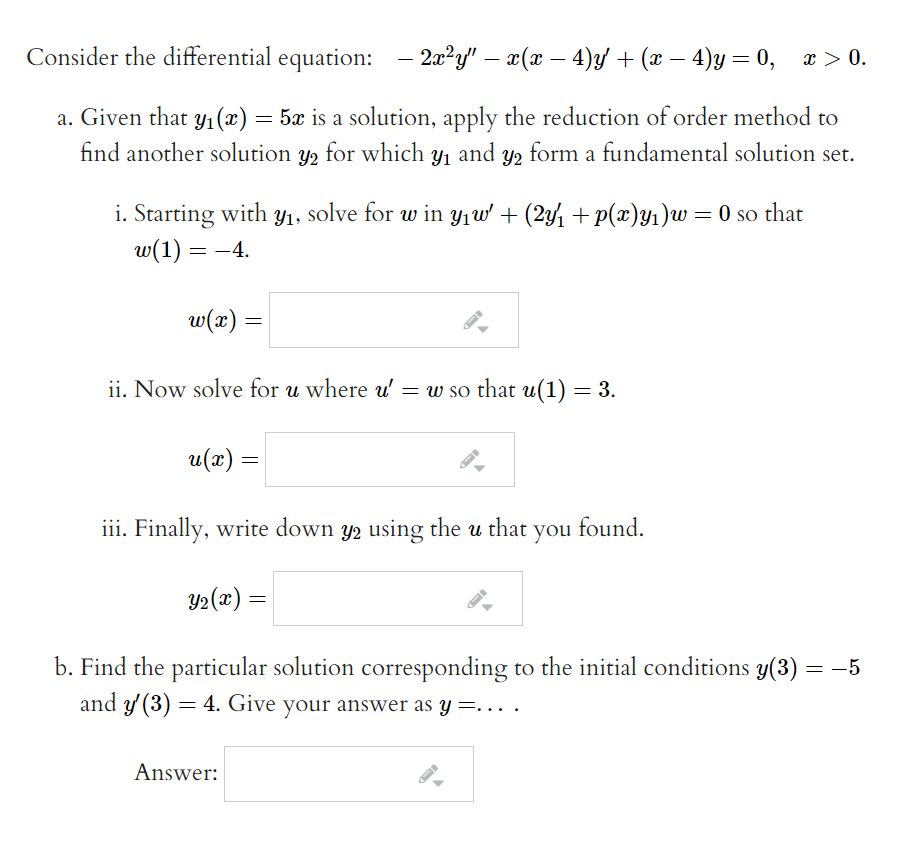 Solved Consider the differential equation: – 2xy" – x(x – | Chegg.com