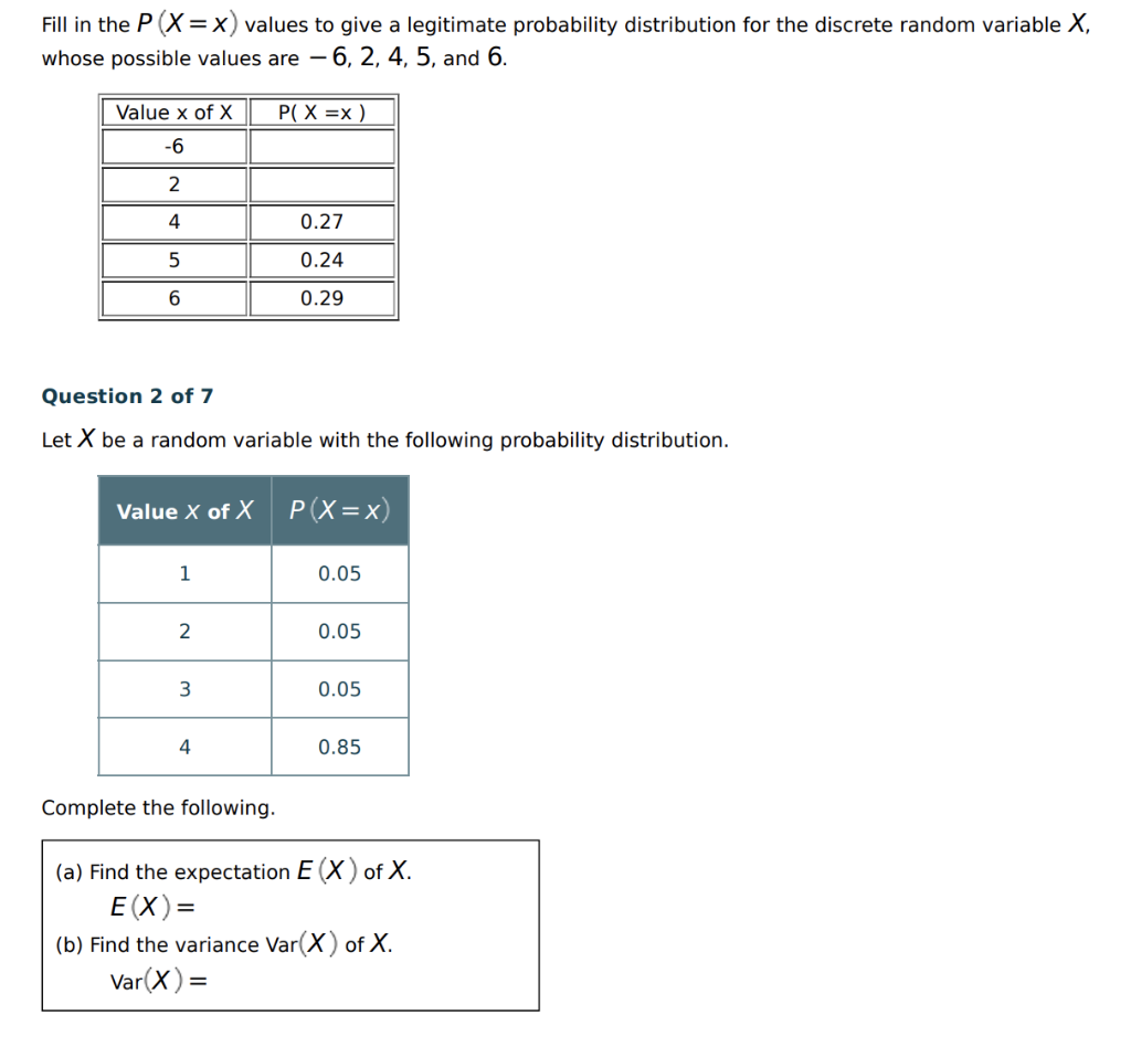 Solved Fill in the P(X=x) values to give a legitimate | Chegg.com