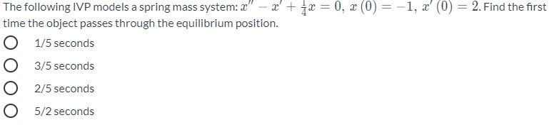 Solved The following IVP models a spring mass system: 2" – | Chegg.com