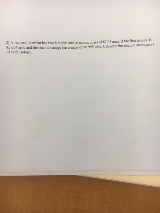 Solved A fictional element has two isotopes and an atomic | Chegg.com