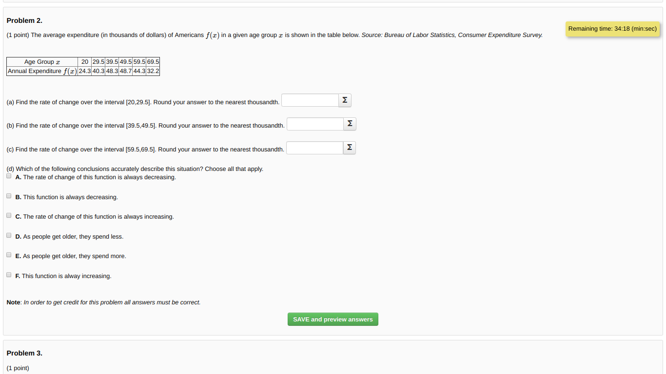 Solved Problem 2. Remaining time: 34:18 (min:sec) (1 point) | Chegg.com