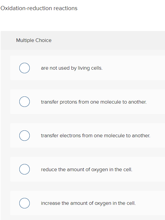 Solved Oxidation-reduction reactions Multiple Choice are not | Chegg.com