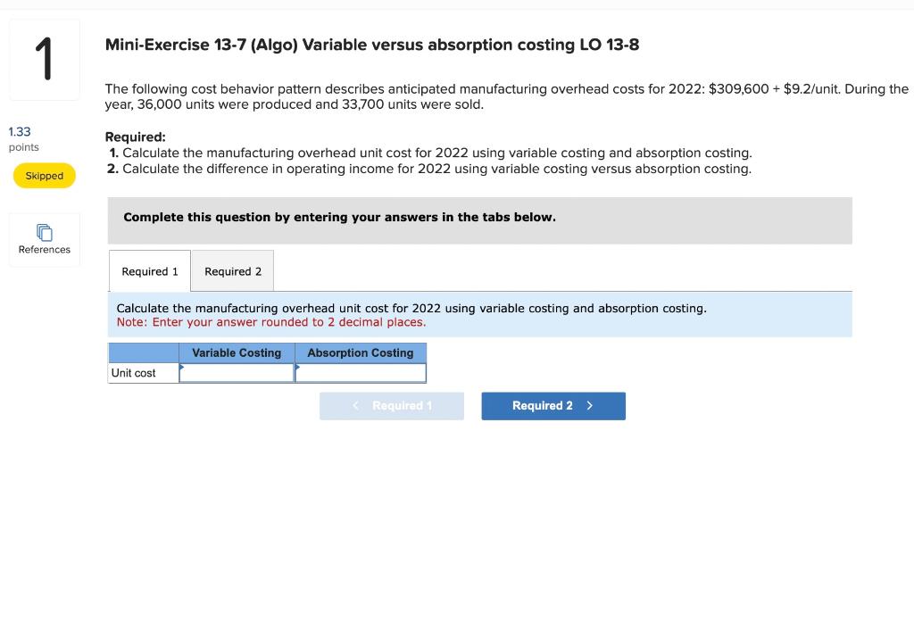 Solved Mini-Exercise 13−7 (Algo) Variable versus absorption | Chegg.com