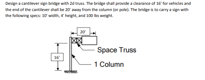 Design a cantilever sign bridge with 2d truss. The | Chegg.com