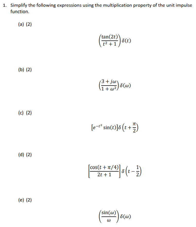 Solved 1 Simplify The Following Expressions Using The 3268