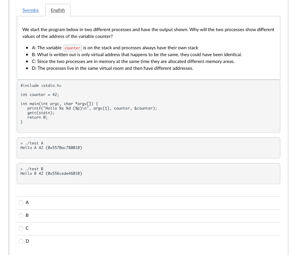 Solved Svenska English We start the program below in two | Chegg.com
