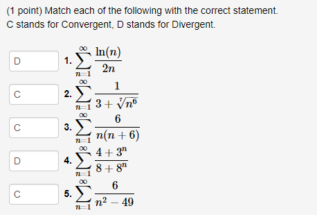 Solved (1 point) Match each of the following with the | Chegg.com