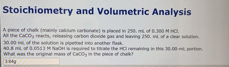 Solved Stoichiometry and Volumetric Analysis A piece of | Chegg.com