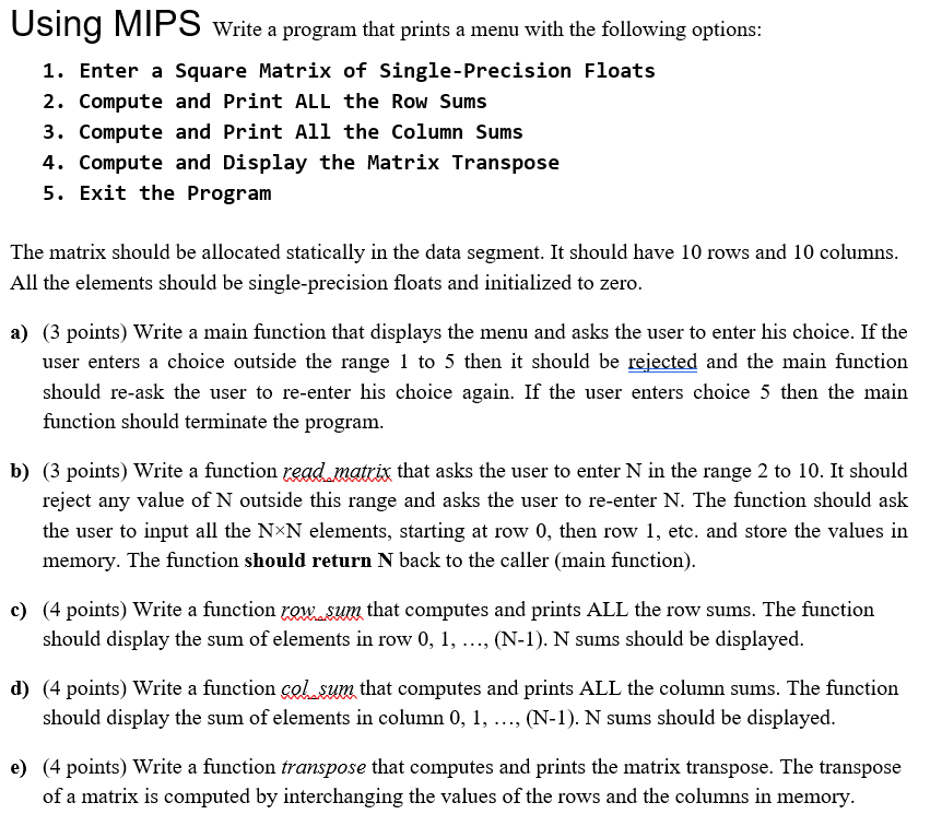 Solved Using MIPS Write a program that prints a menu with | Chegg.com
