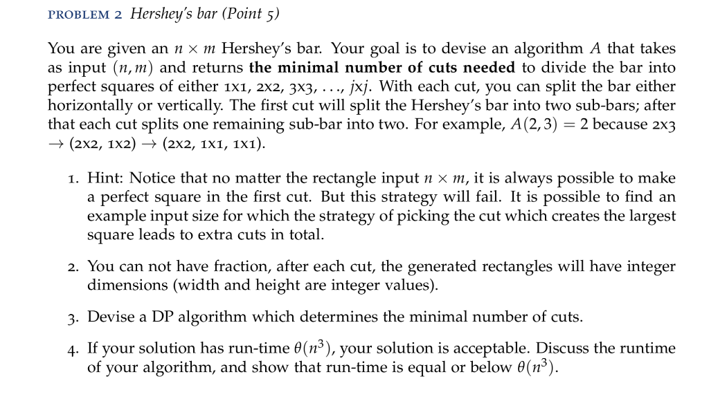 Solved Problem 2 Hersheys Bar Point 5 You Are Given An N 