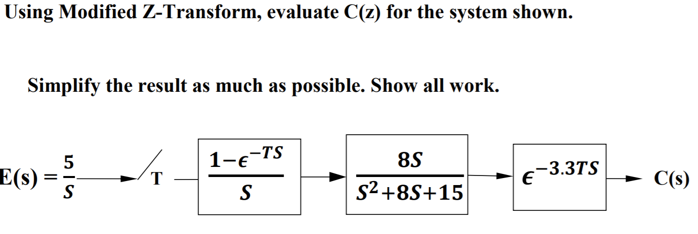 Solved Using Modified Z-Transform, evaluate C(z) for the | Chegg.com