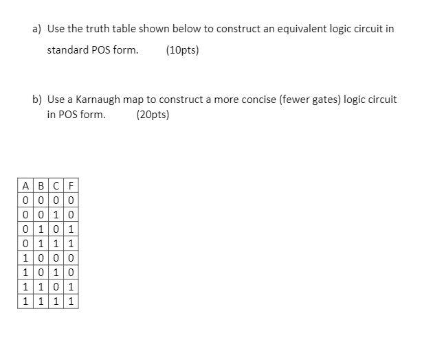 Solved a) Use the truth table shown below to construct an | Chegg.com