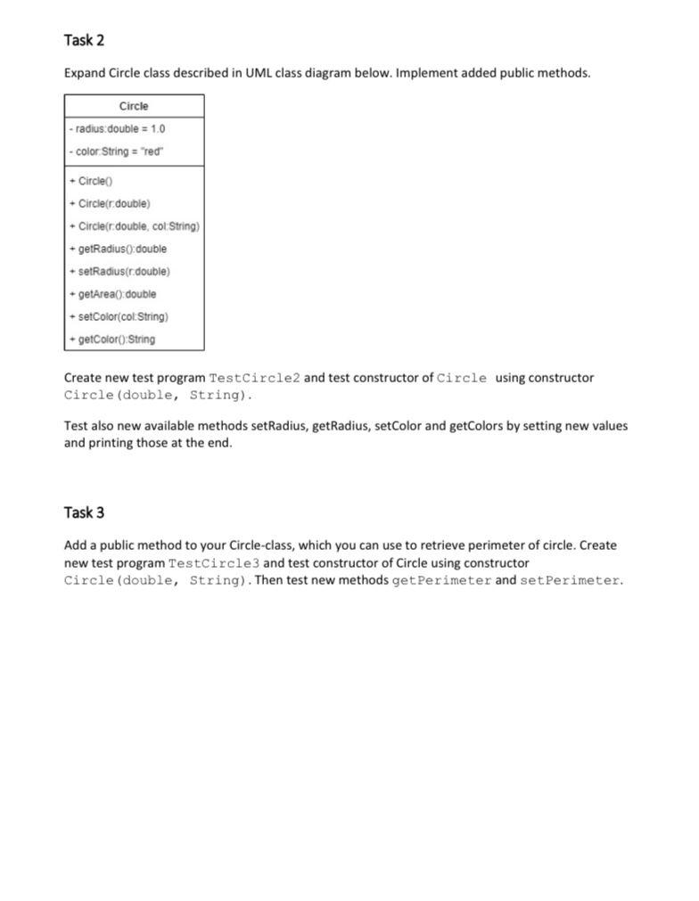 Solved Implement class Circle, described at UML class | Chegg.com Solved Implement class Circle, described at UML class | Chegg.com