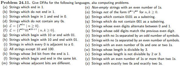 Solved Problem 24.11. Give DFAs for the following languages, | Chegg.com