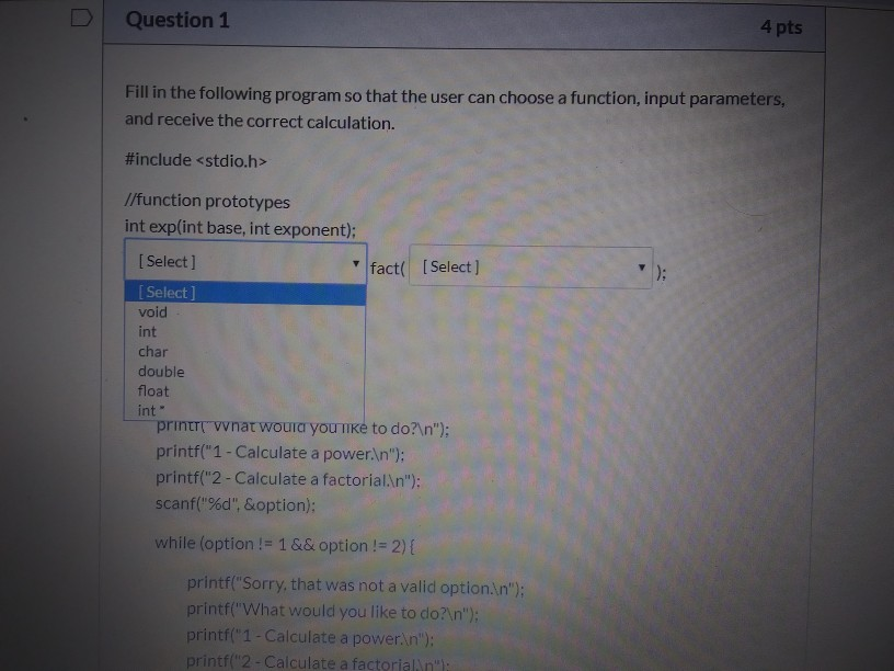 Solved Question 1 4 pts Fill in the following program so | Chegg.com