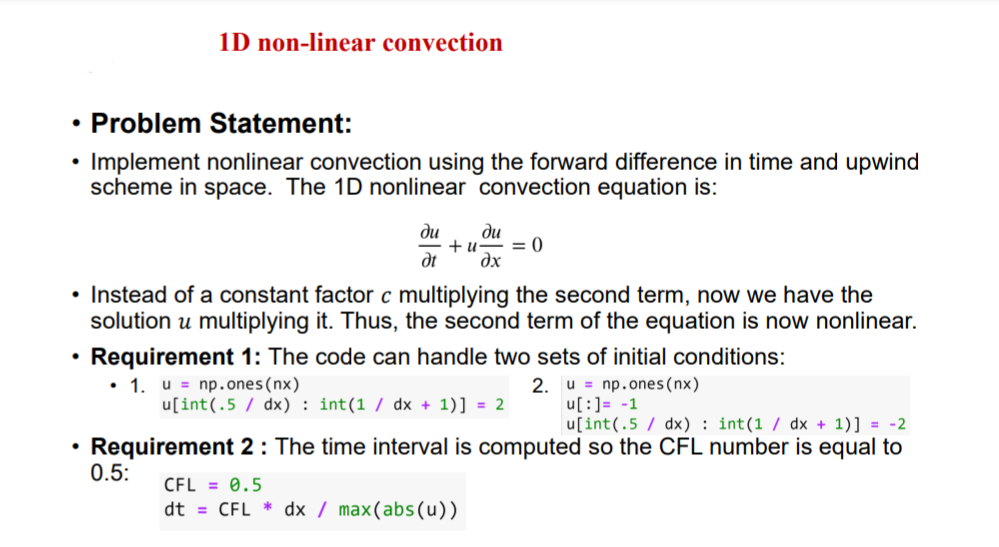 Solved 1d Non Linear Convection Problem Statement