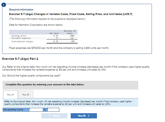 Solved Required information Exerclse 5.7 (Algo) Changes In | Chegg.com