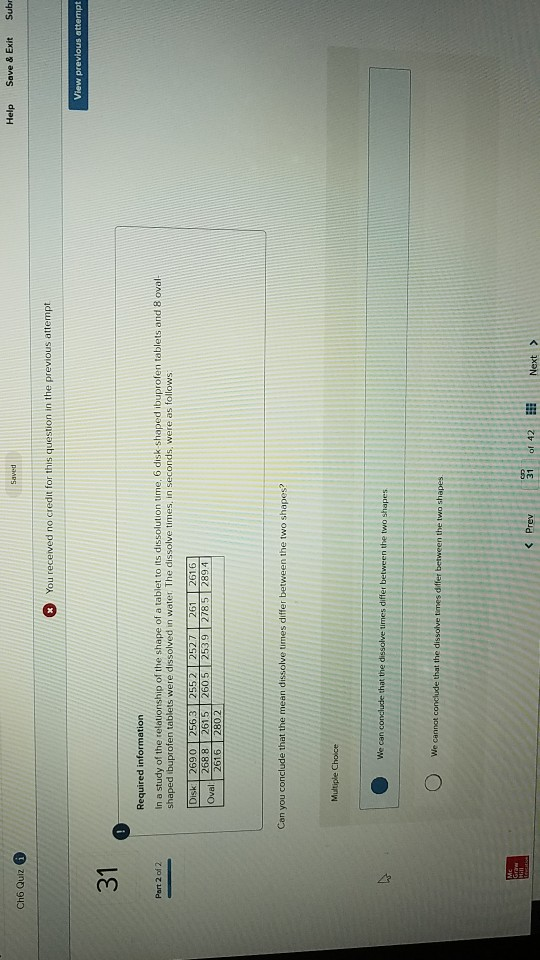 Solved Help Save & Exit Subr Ch6 Quiz x You received no | Chegg.com