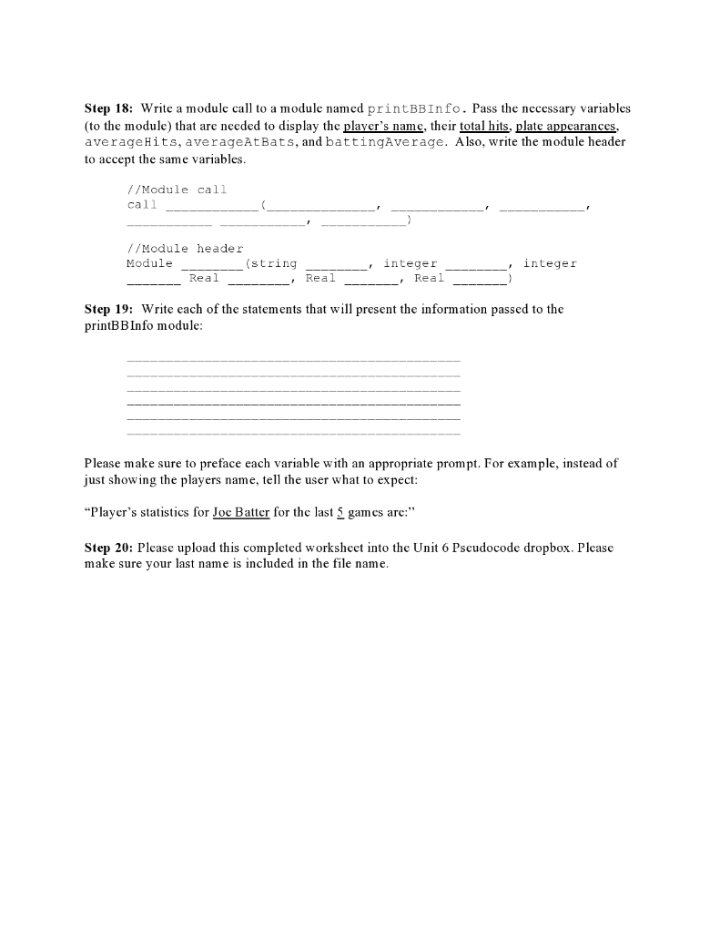 Solved Name Unit 6 Arrays And Pseudocode Critical Review