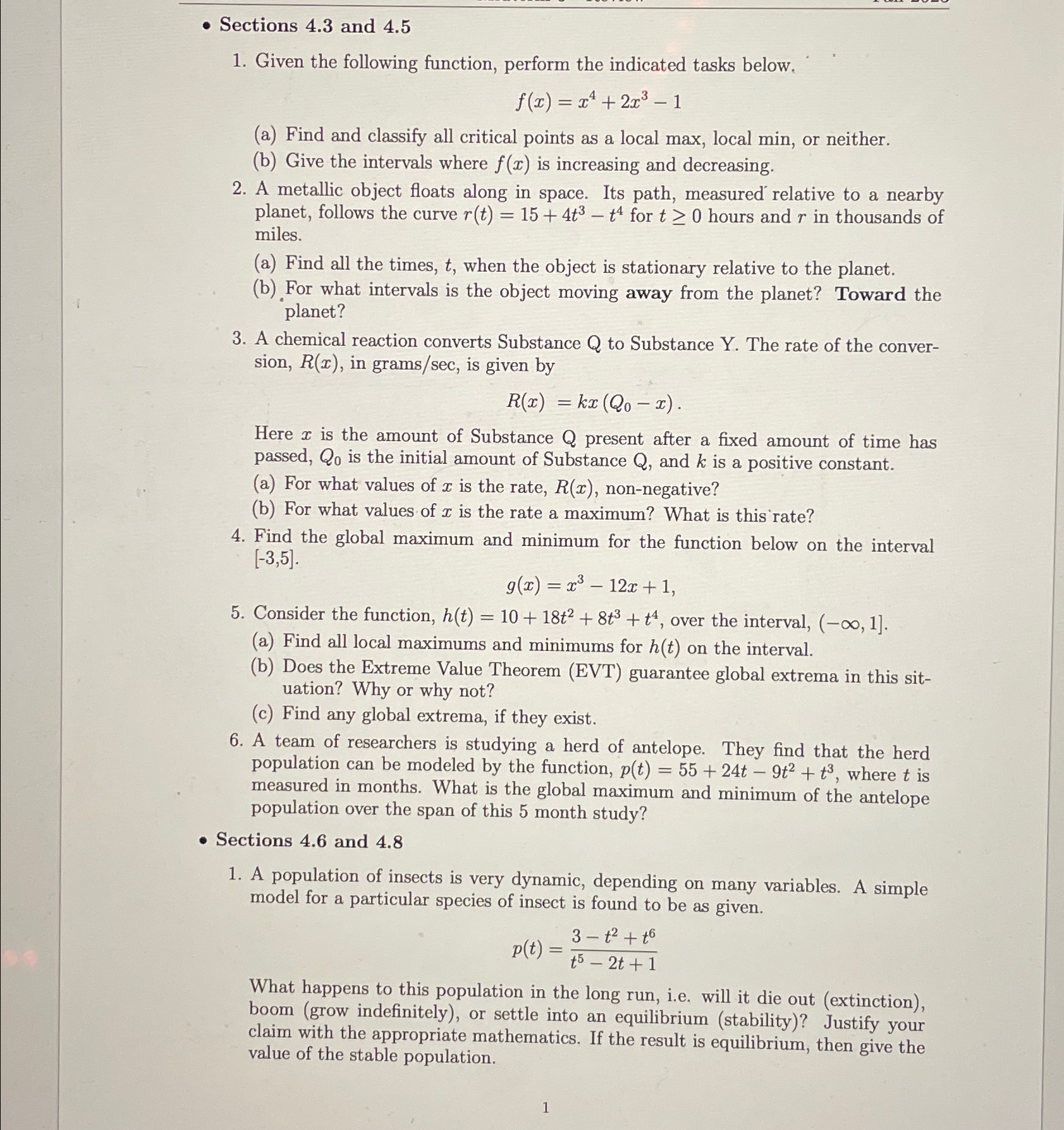 Solved 1. Given the following function, perform the | Chegg.com