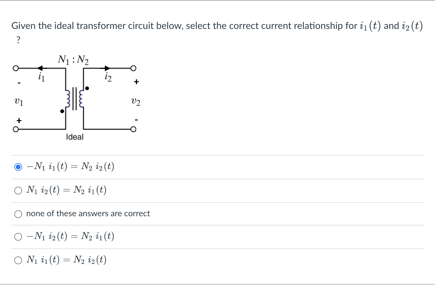 Solved Given the ideal transformer circuit below, select the | Chegg.com