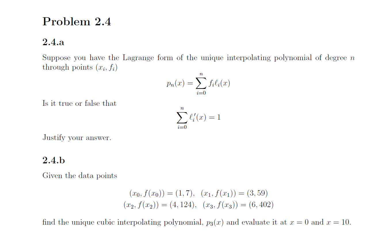 Solved Problem 2.4 2.4.a Suppose you have the Lagrange form | Chegg.com