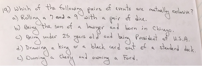 Solved Which of the following pairs of events are mutually | Chegg.com