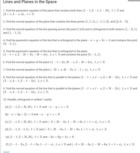 Solved Lines and Planes in the Space 1. Find the parametric | Chegg.com