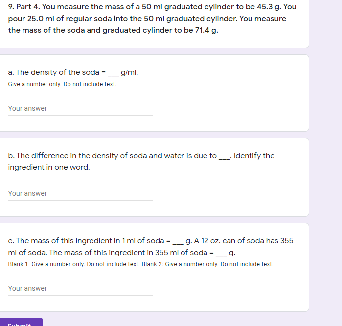 Solved 9. Part 4. You measure the mass of a 50 ml graduated | Chegg.com